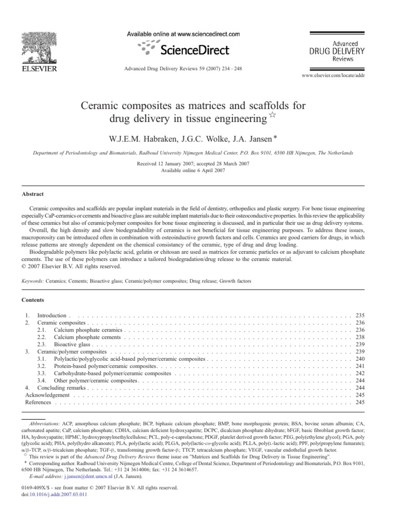 Ceramic Composites As Matrices and Scaffolds For Drug Delivery in ...
