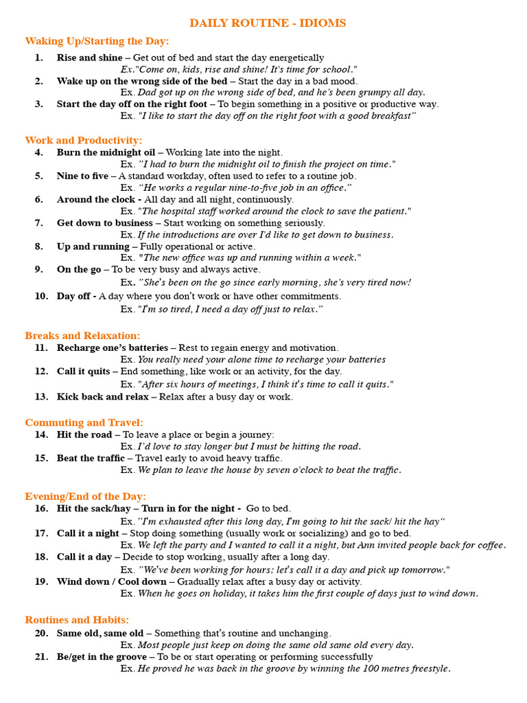 Daily Routine Idioms | PDF