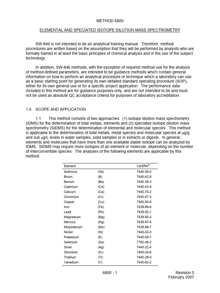 EPA6800 - Elemental and Speciated Isotope Dilution Mass Spectrometry | PDF