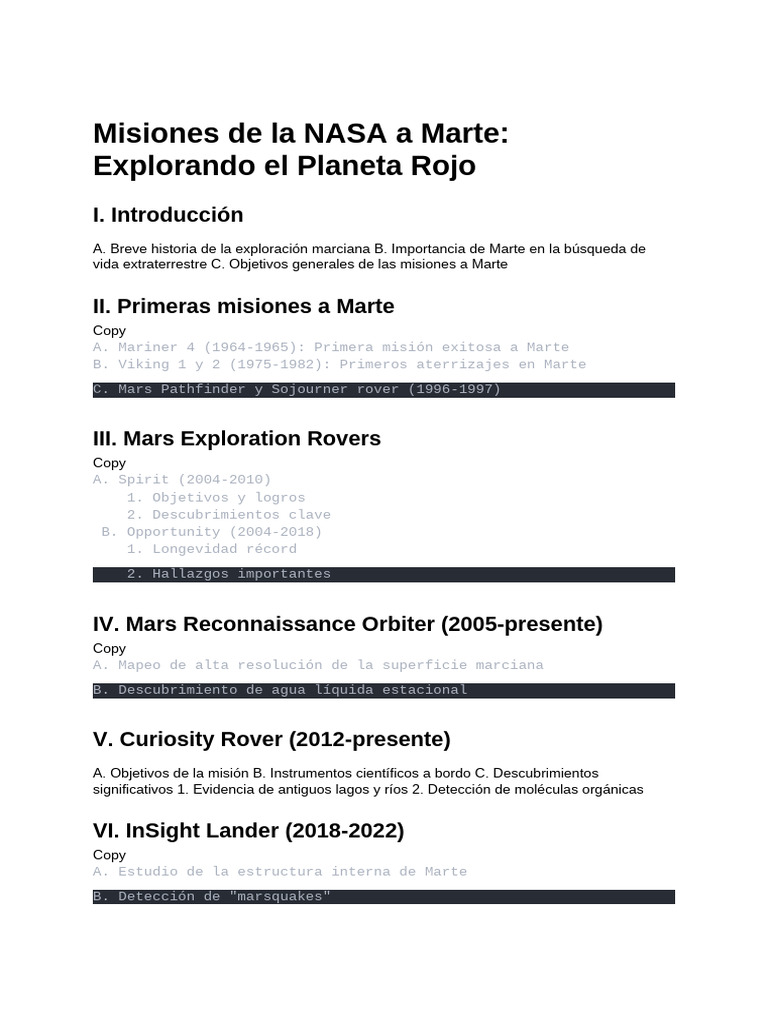 Misiones de La NASA A Marte - Explorando El Planeta Rojo | PDF