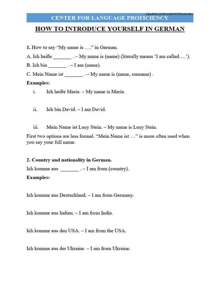 How To Introduce Yourself in German | PDF