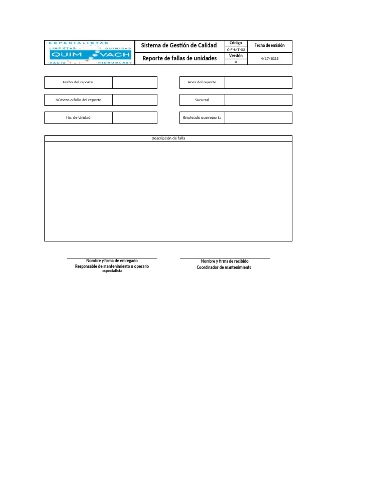 G-F-MT-02 Reporte de Fallas de Unidades | PDF
