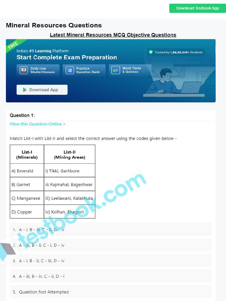 MCQ On Mineral Resources | PDF