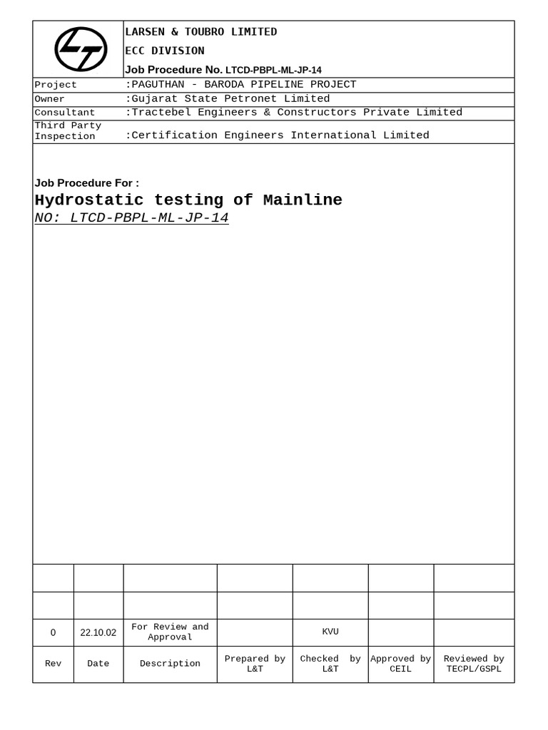 Hydrotest Report - Itp-1 | PDF