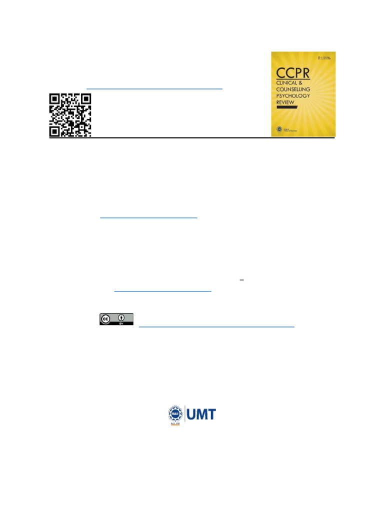 Clinical & Counselling Psychology Review (CCPR) : Volume 5 Issue 1, Spring 2023 | PDF