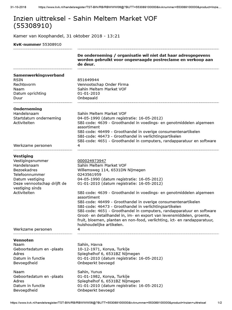 KVK Uittreksel 31-10-2018 | PDF
