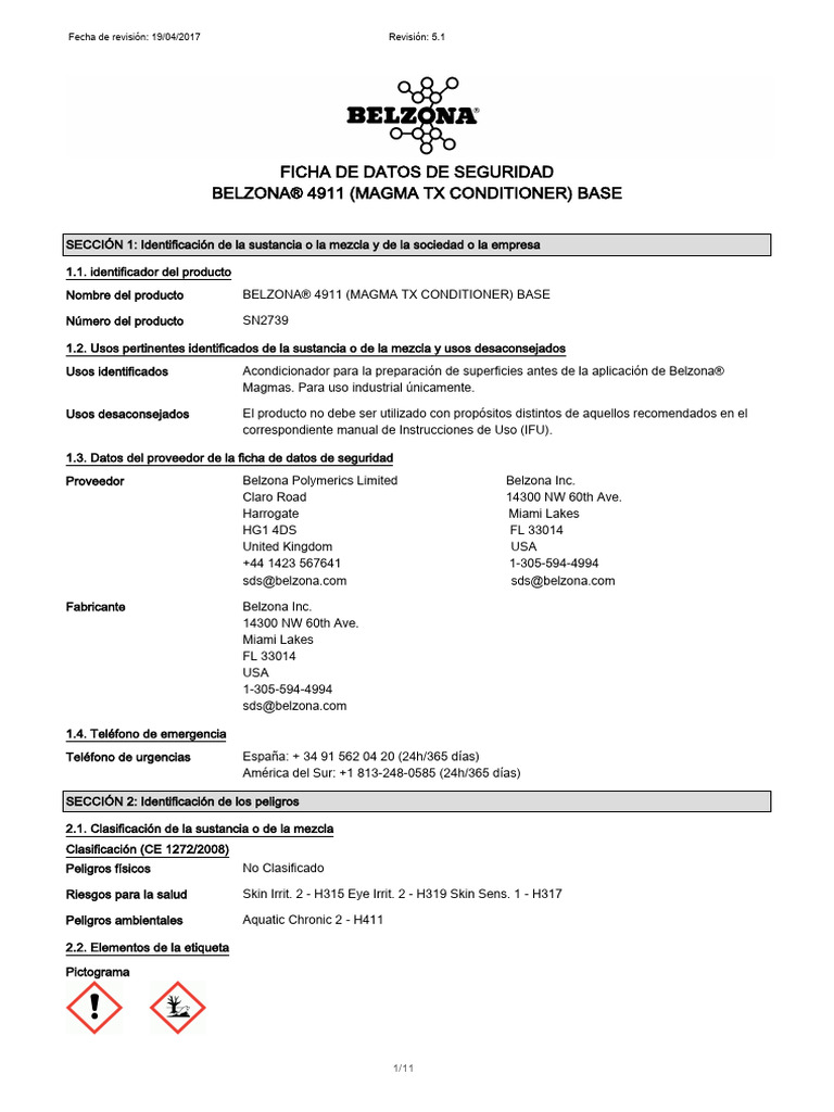 Hoja de Seguridad Belzona 4911 | PDF