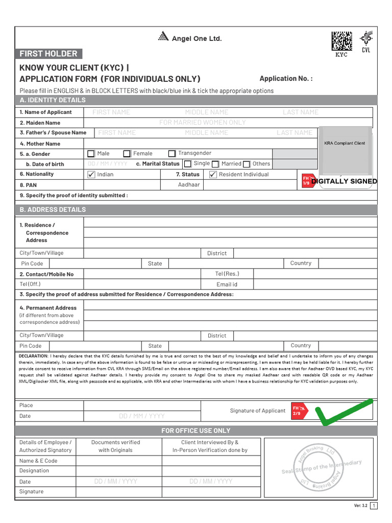 Know Your Client (Kyc) - Application Form (For Individuals Only) | PDF