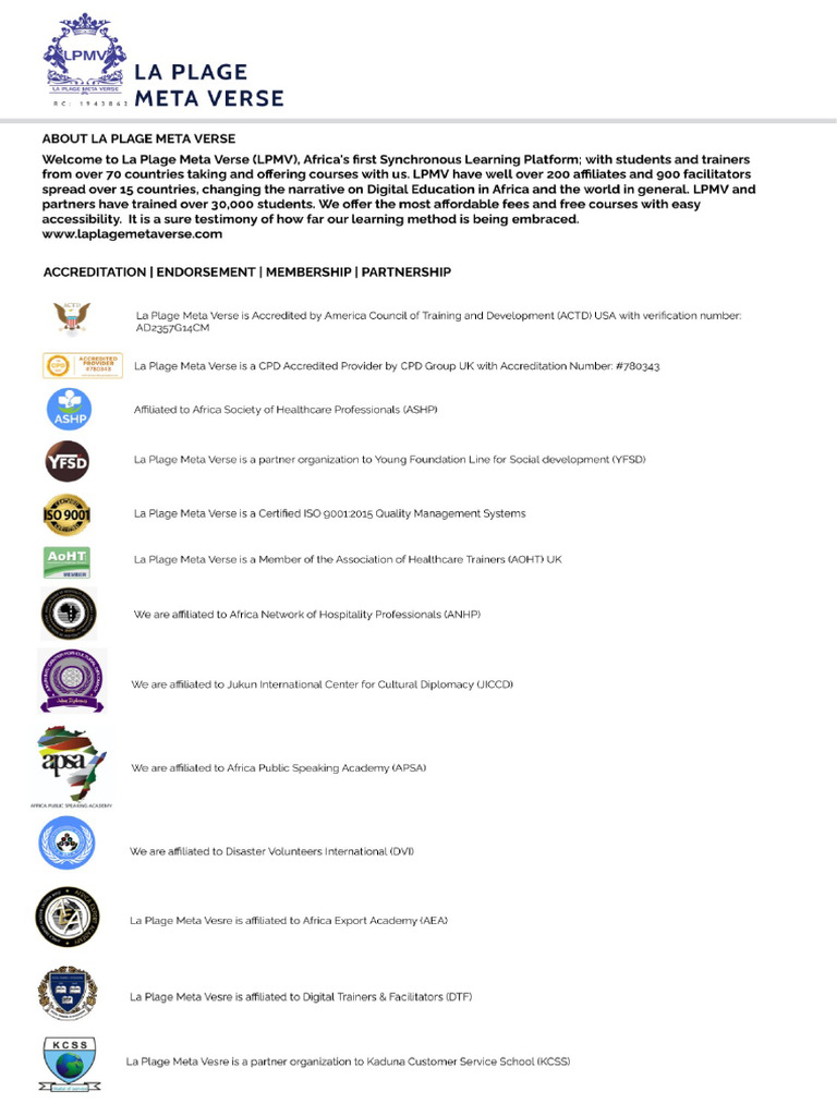 About La Plage Meta Verse Certificate For Bankole Mautin Moses | PDF