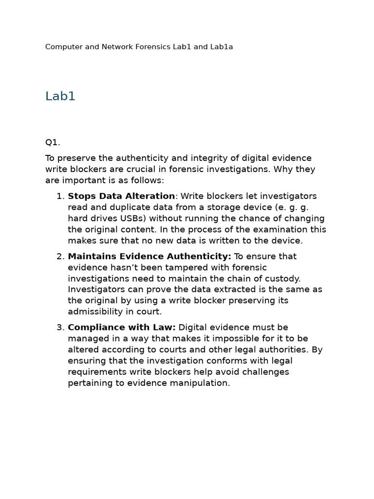 Computer and Network Forensics Lab1 and Lab1a | PDF