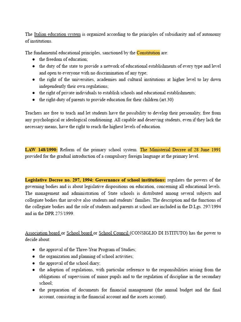 Italian School System | PDF