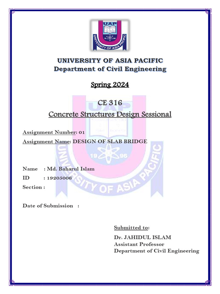 CE 316 Assignment-01 (Design of Slab Bridge) | PDF