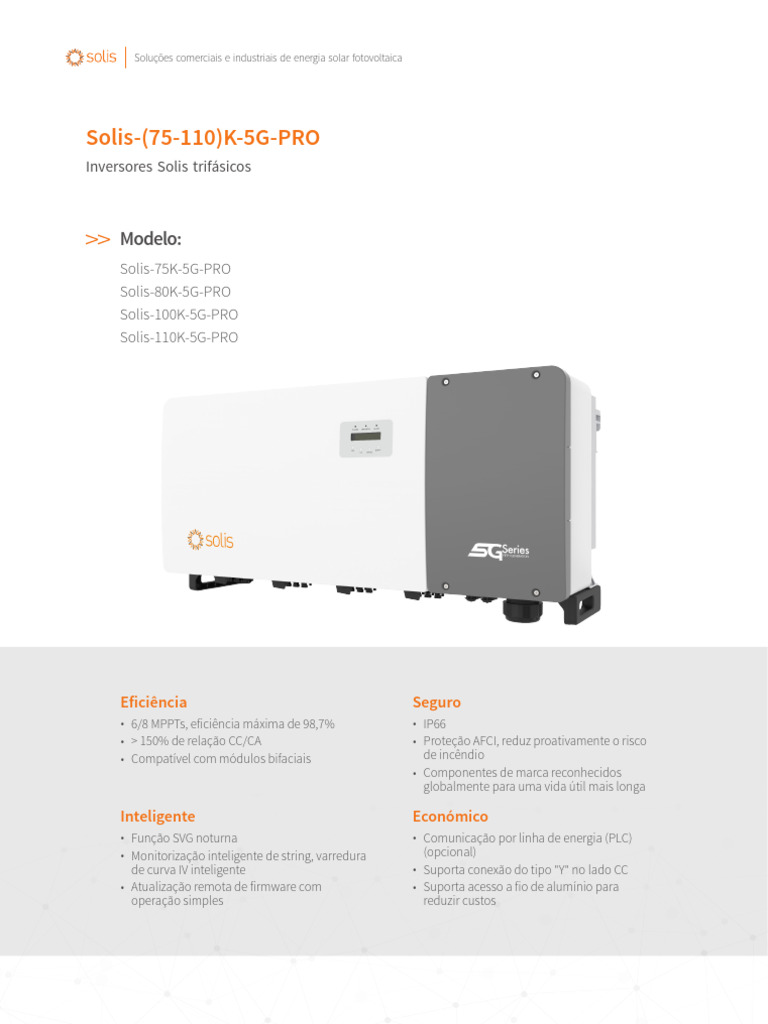 Solis Datasheet Solis - (75-110) K-5G-PRO BRA | PDF