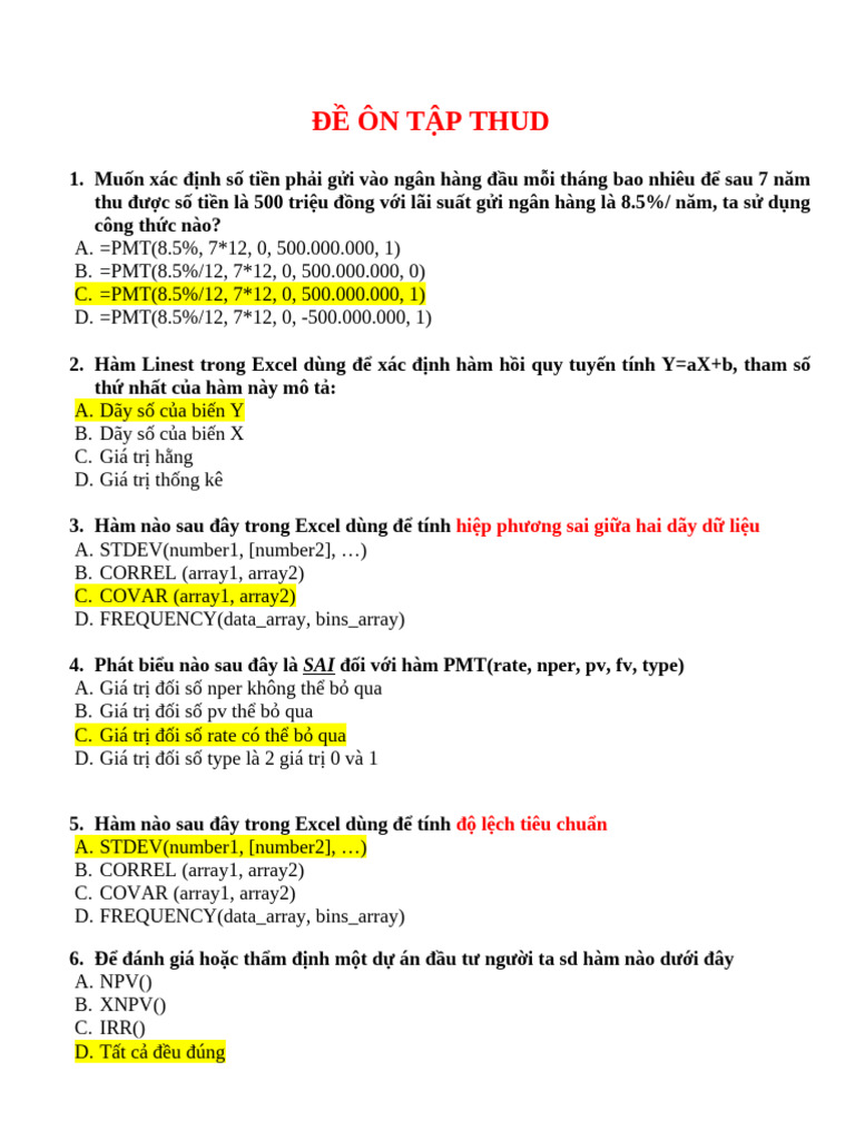 ĐỀ ÔN TẬP THUD | PDF