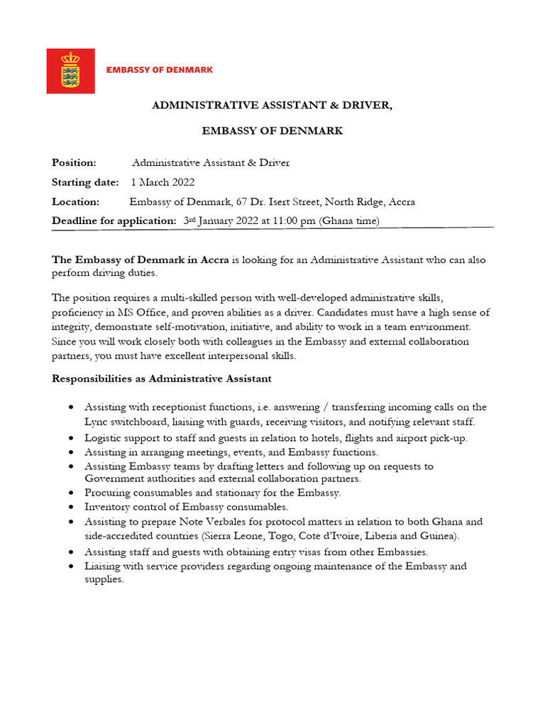 Admin Assistant Driver Dec 2021 | PDF