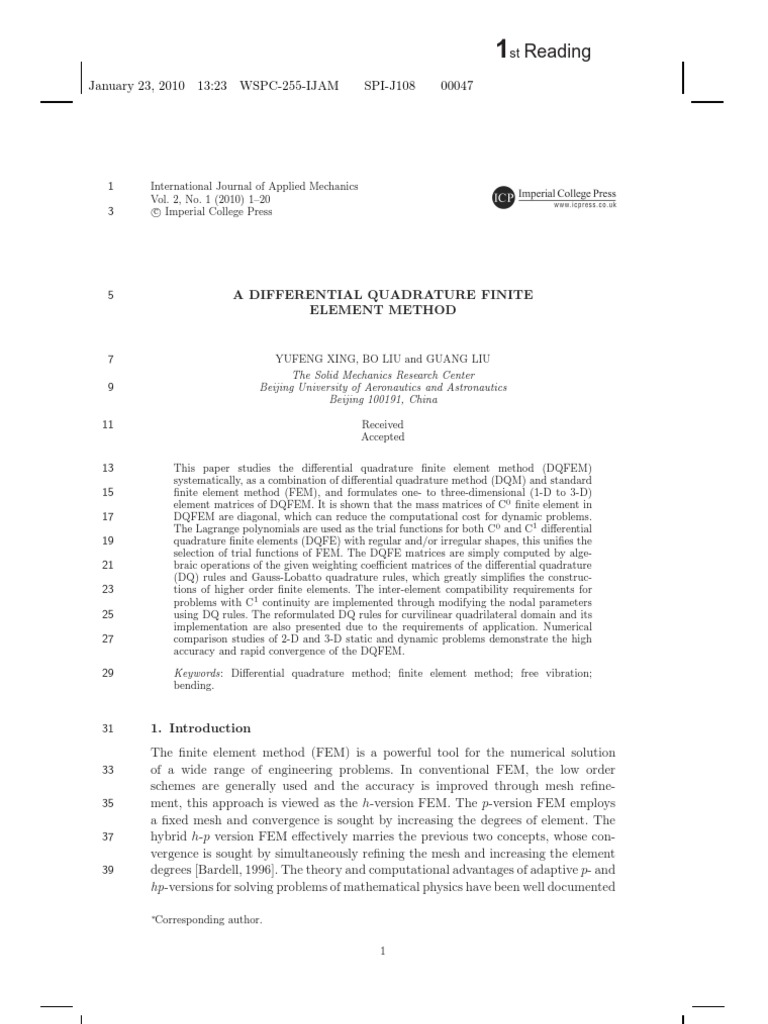 A Differential Quadrature Finite Element Method Pdf Finite Element Method Matrix Mathematics