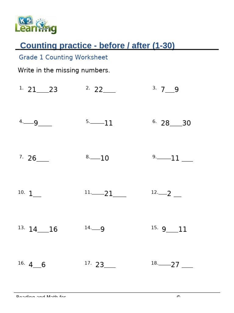Grade 1 Counting Practice Before After C | PDF