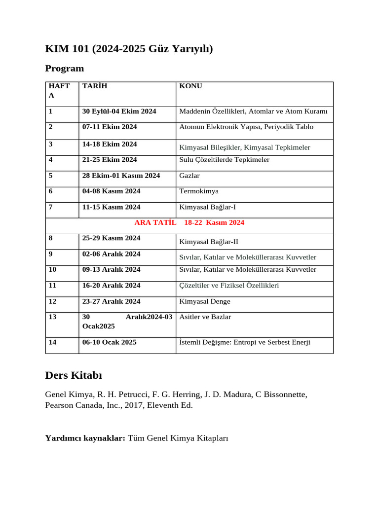 KIM101 Ders Programi | PDF