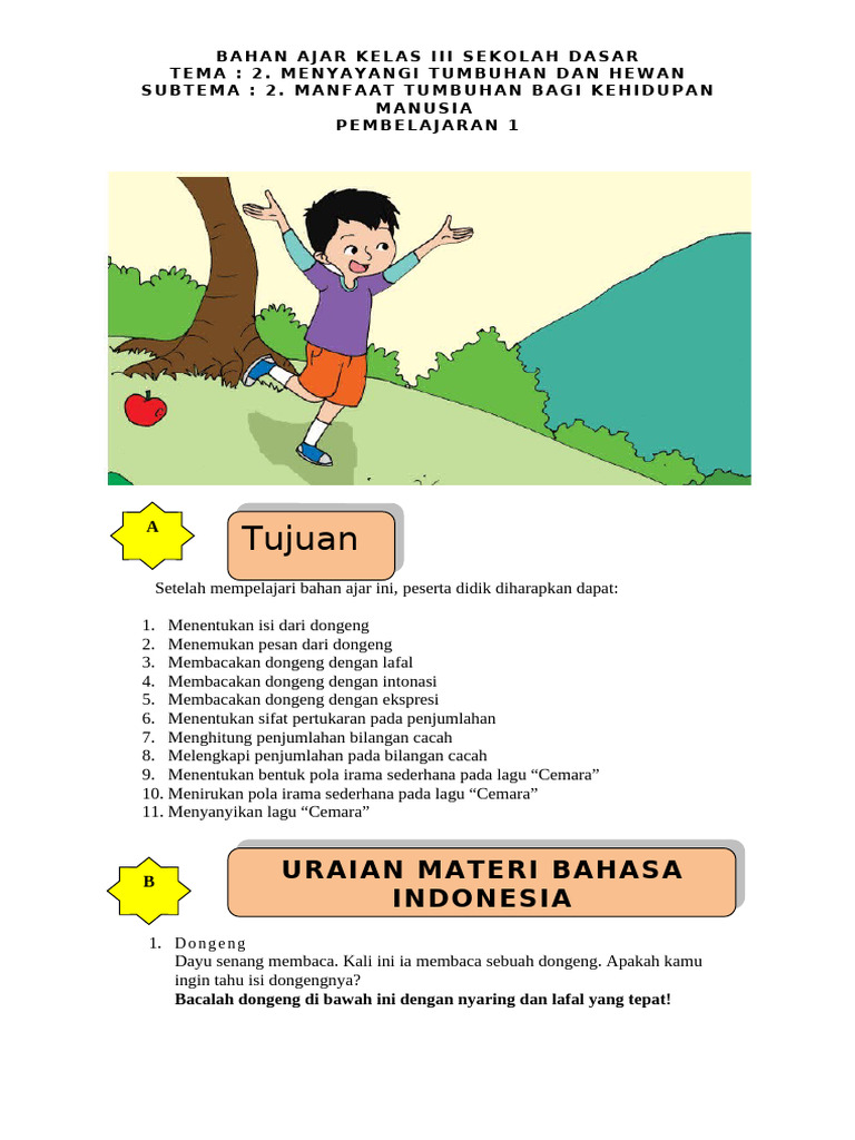 Bahan Ajar Kelas 3 Tema 2 Subtema 1 PB 1 | PDF