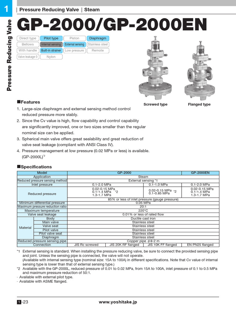 Pressure Reducing Valve GP-2000 - Catalog | PDF