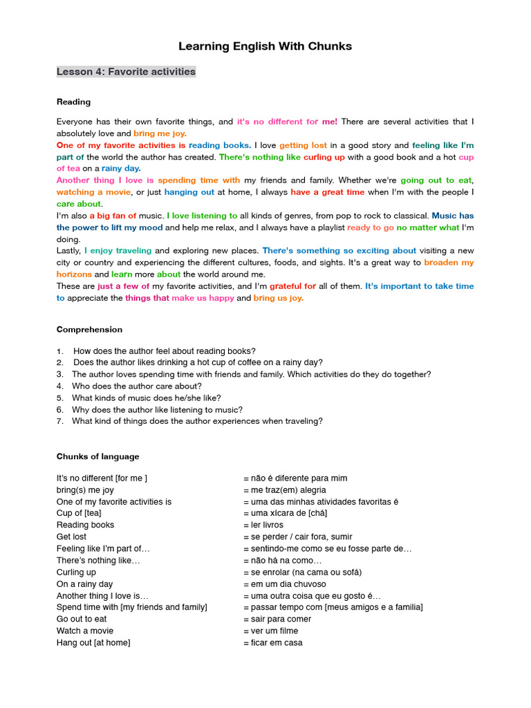 Chunks - Favorite Activities | PDF