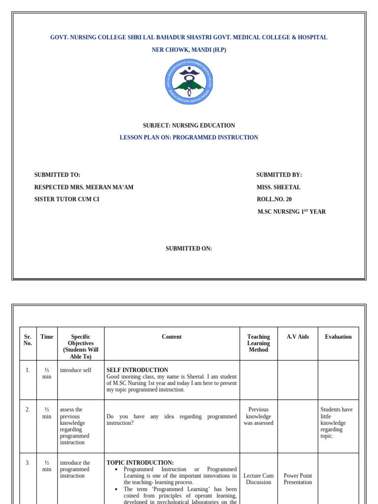 Lesson Plan On Programmed Instruction 2 | PDF