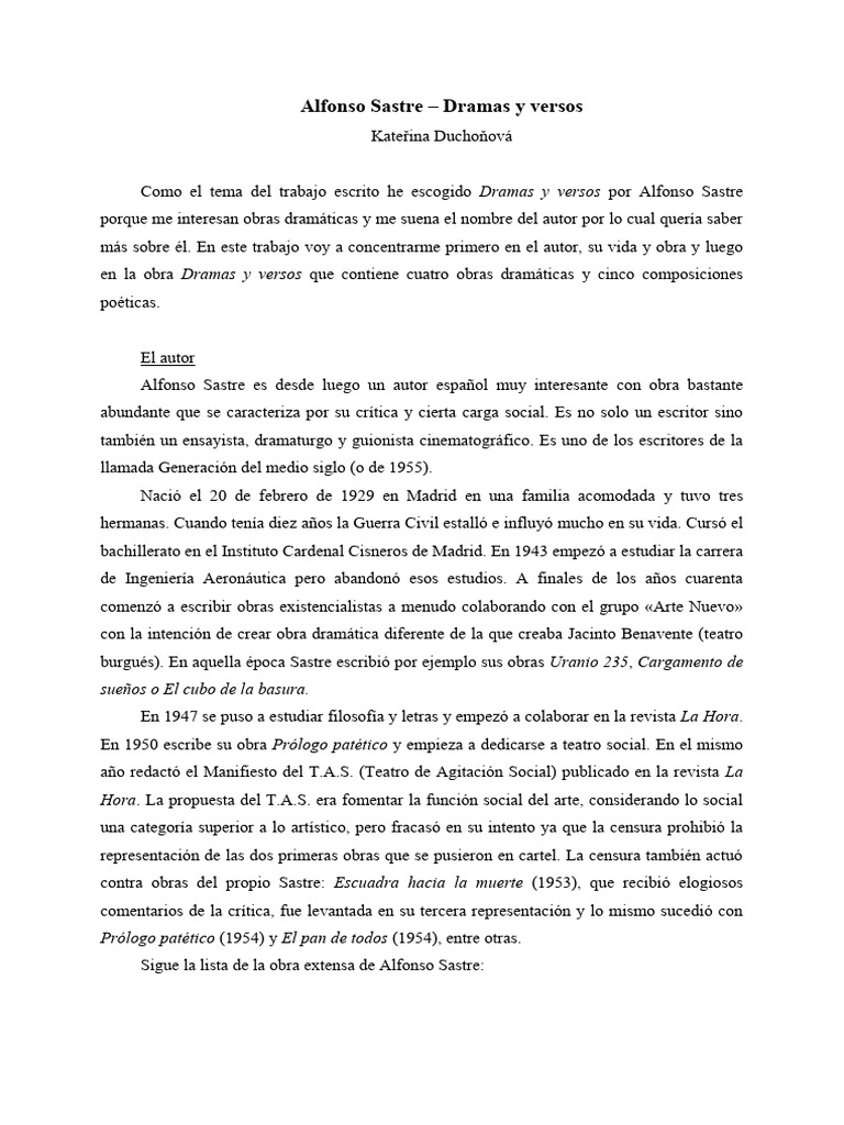Sastre - Dramas y Versos DUCHONOVA | PDF