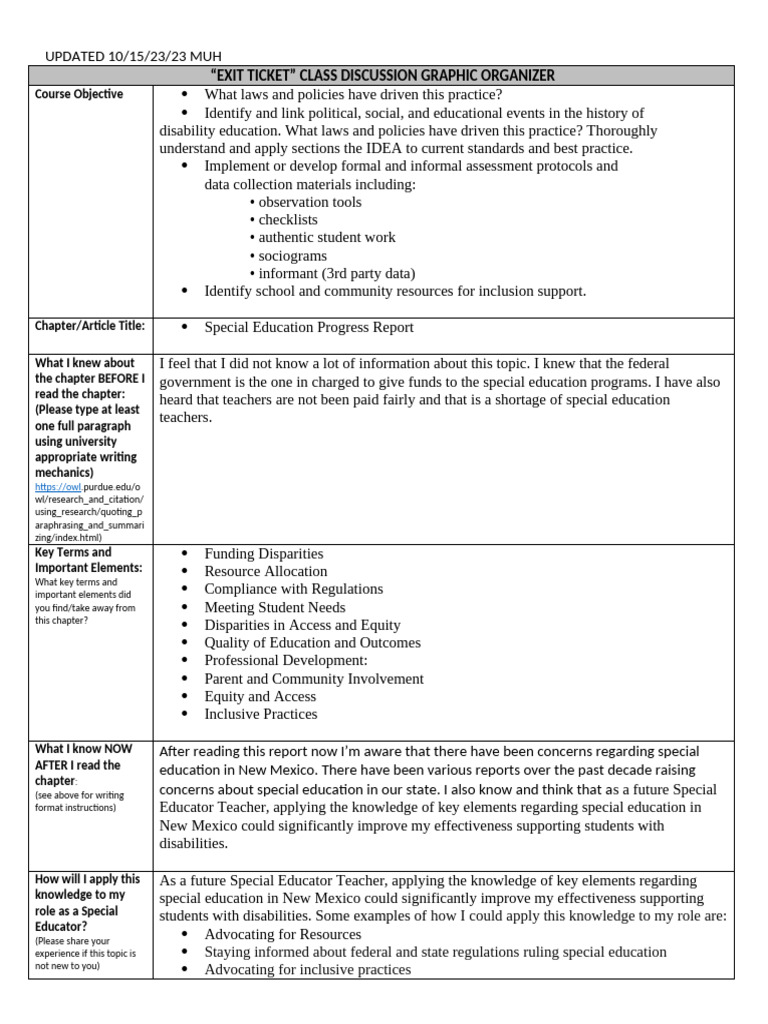 PA - Special Education Progress Report - EXIT TICKET | PDF