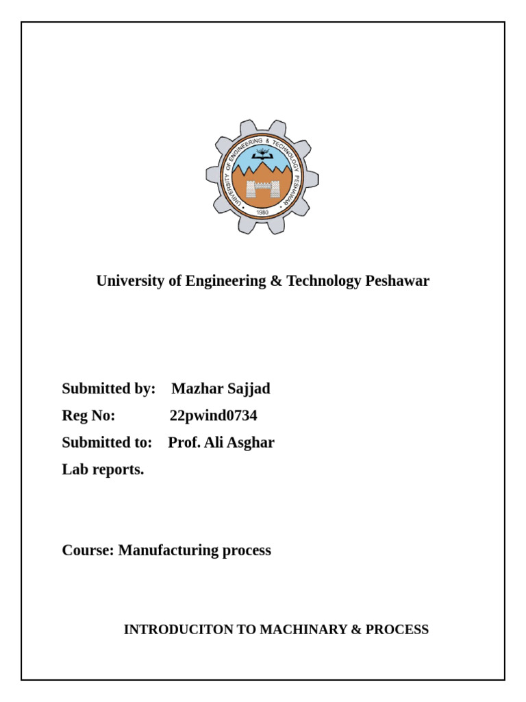 Manufacturing Process Lab 1 Mazhar | PDF