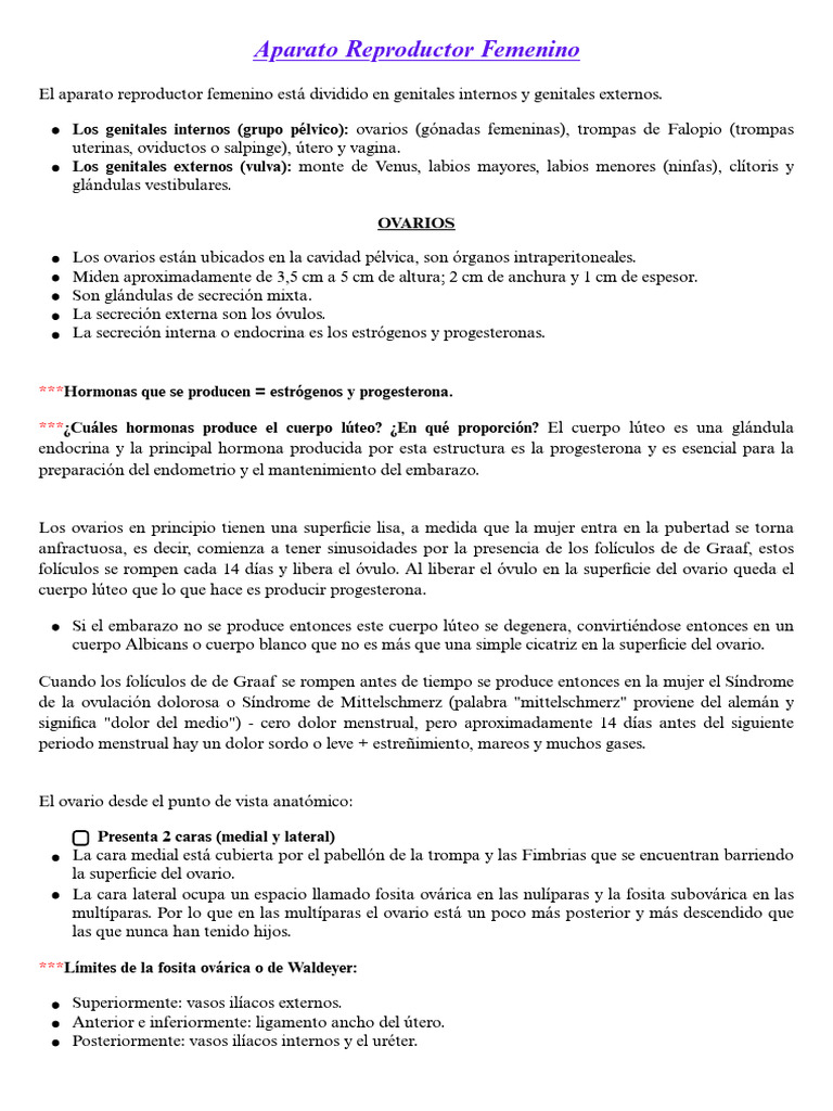 Aparato Reproductor Femenino | PDF | Útero | Vagina