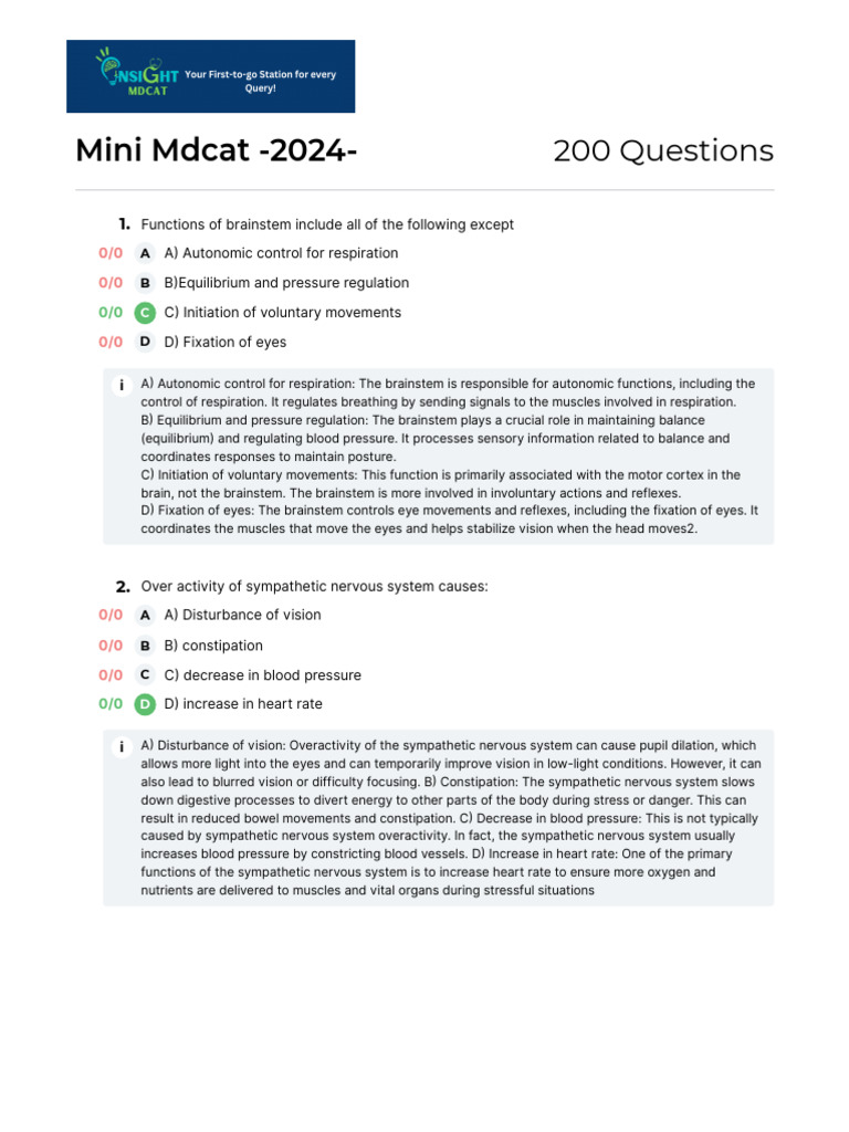 Answer Key - Mini Mdcat - 2024 | PDF