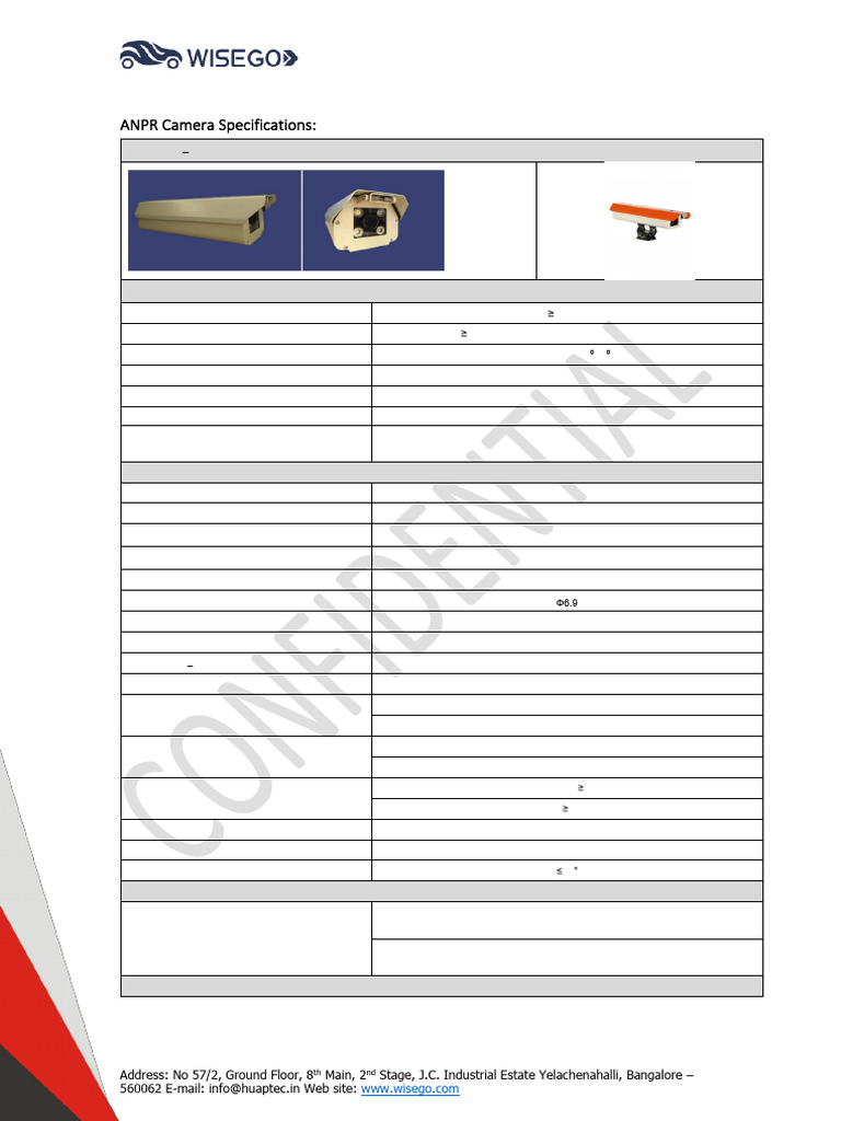 Anpr Camera Spec Sheet | PDF