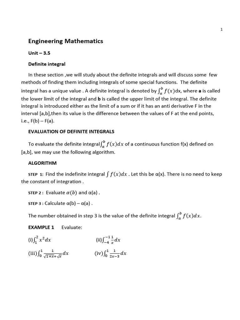 Engg. Math - Unit 3.5 Definite Integral | PDF