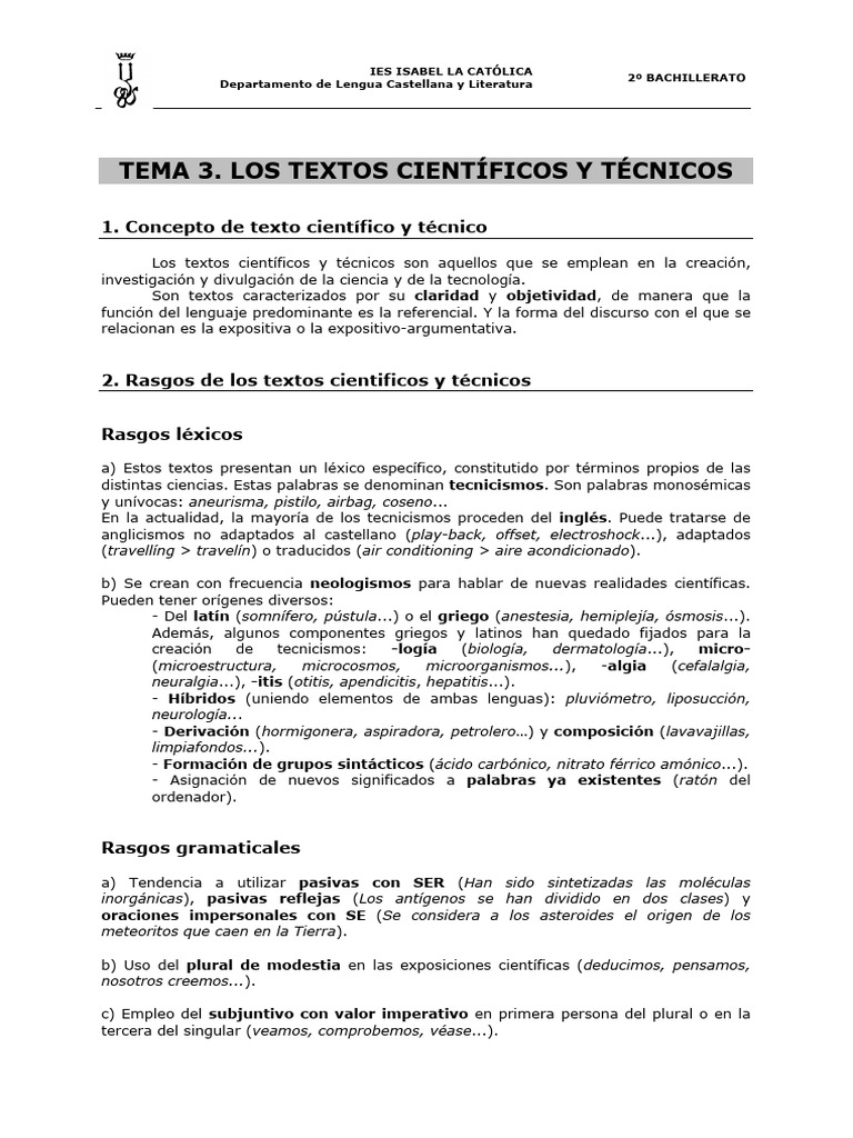 Los Textos Científicos y Técnicos | PDF