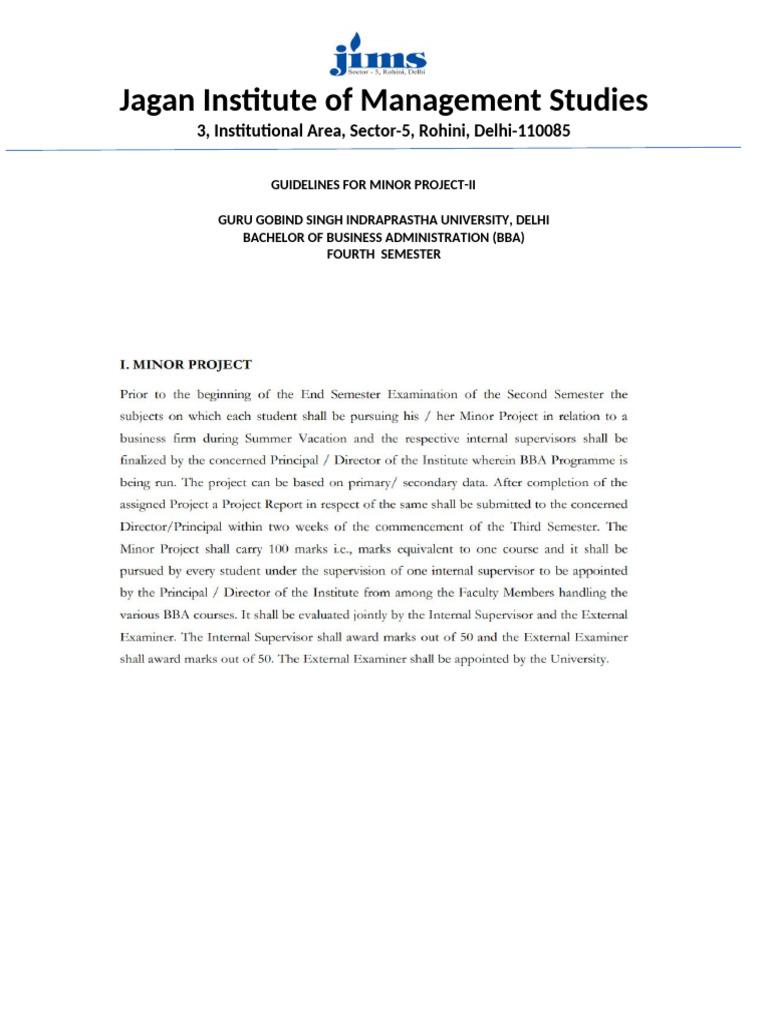 Minor Project Guidelines | PDF