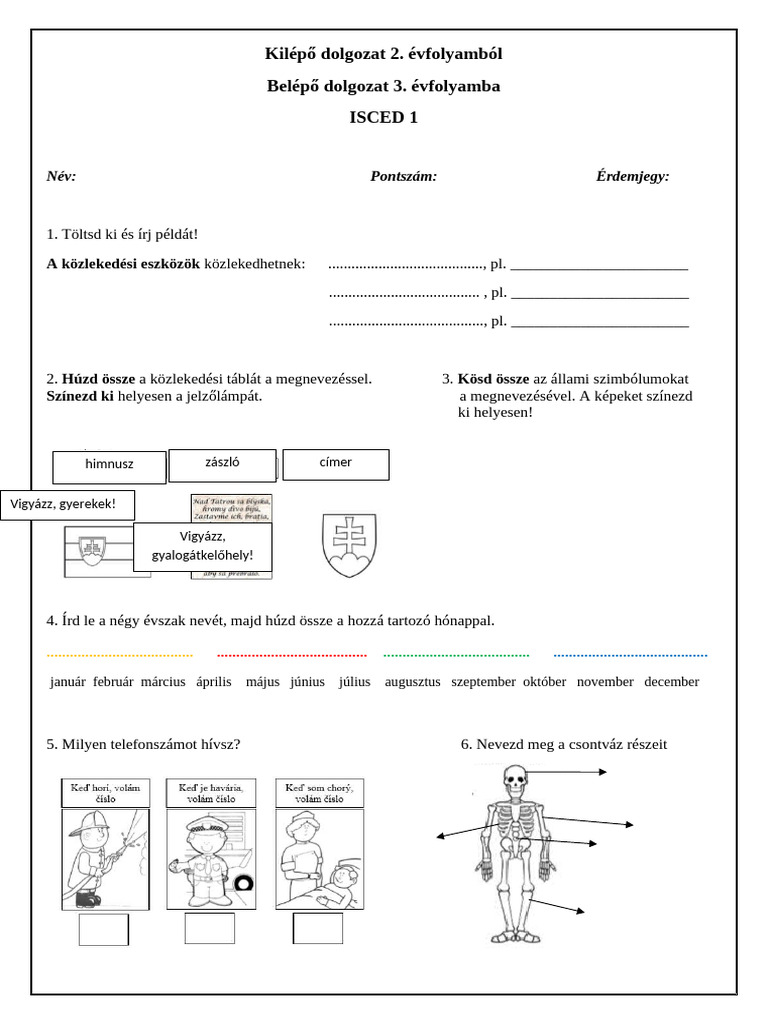 Kornyezetismeret Dolgozat 2. Évvége, 3. Év Eleje | PDF