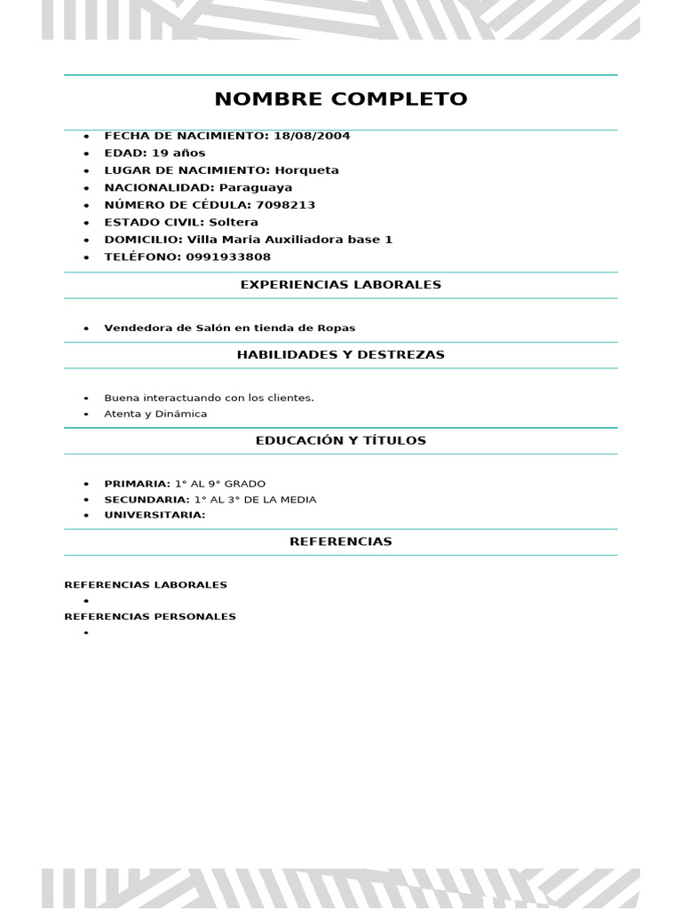 CV Format Nicol | PDF