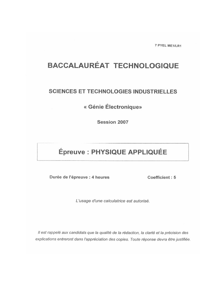 Sujet Bac 2007 | PDF