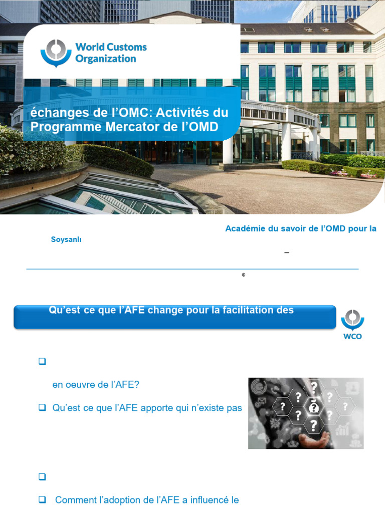 Rôle de la Douane et AFE de l'OMC | PDF | Technology & Engineering
