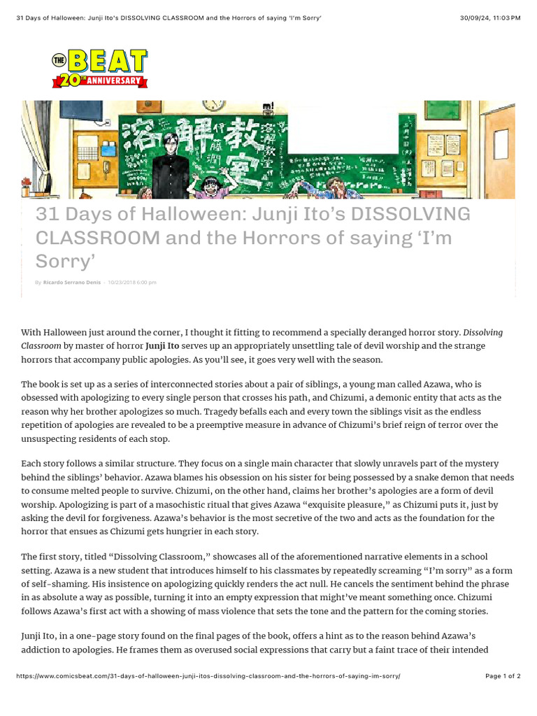 31 Days of Halloween: Junji Ito's DISSOLVING CLASSROOM and The Horrors of Saying I'm Sorry' | PDF