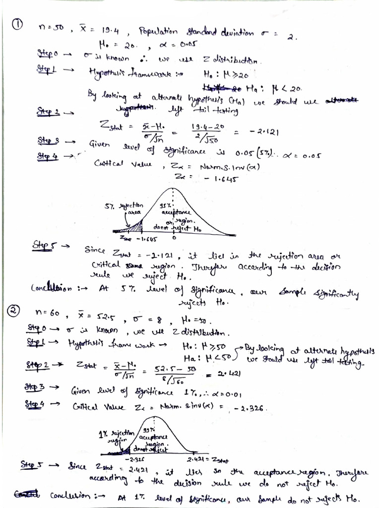 Hypothesis Testing Sigma Known Pdf 8697