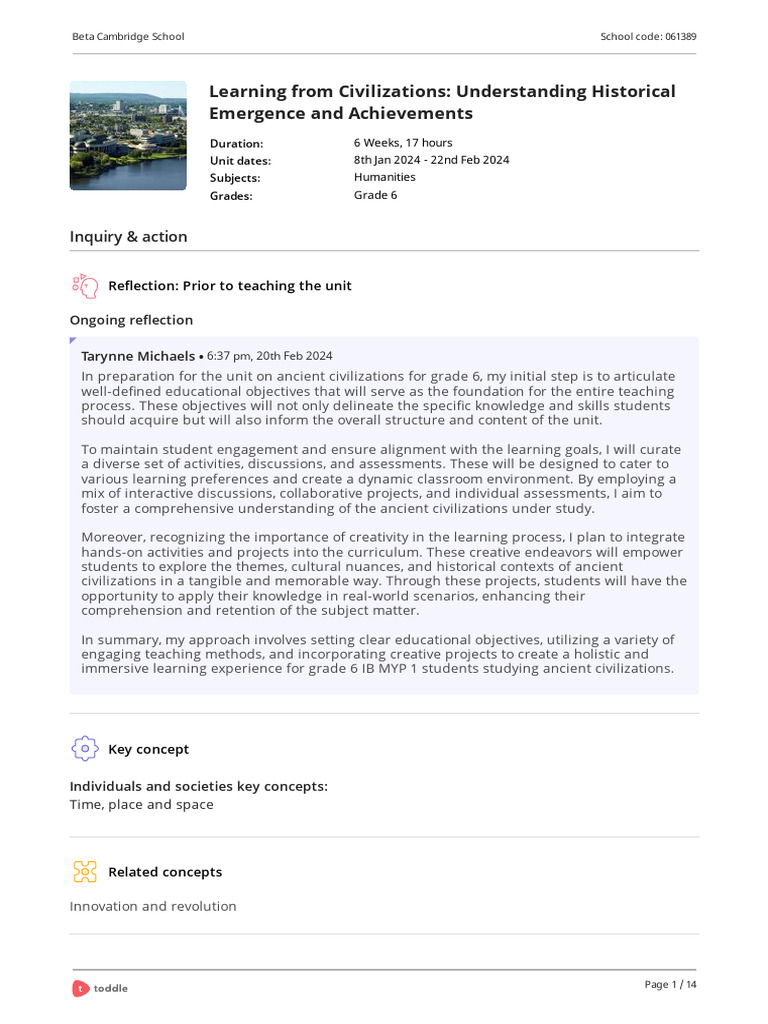 Revised Unit Plan Toddle - Grade 6 - Term2 | PDF