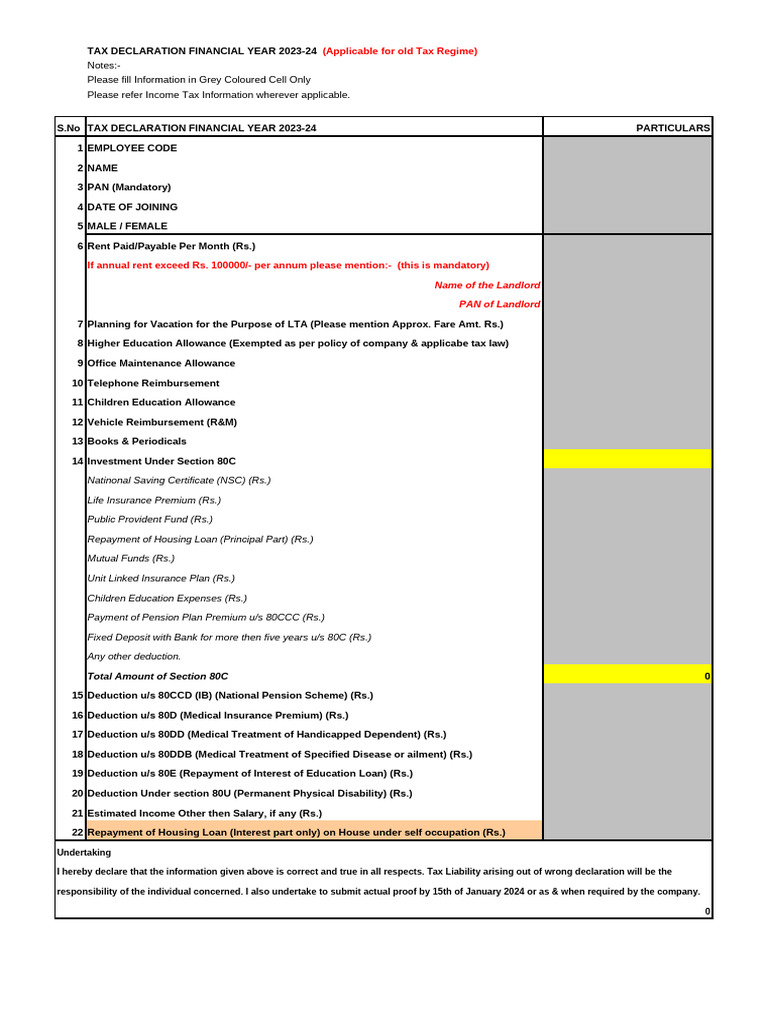 Tax Declaration Form | PDF