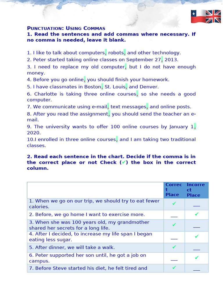 Using Commas Practice With Answers | PDF