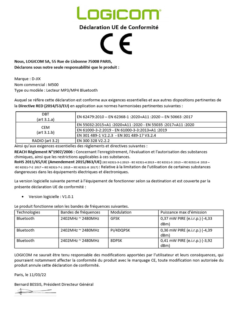 Déclaration UE de Conformité DJIX M500 | PDF