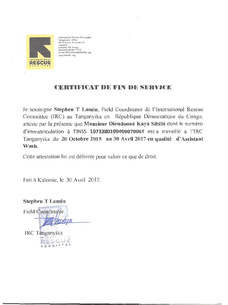 Attestation IRC-1 | PDF