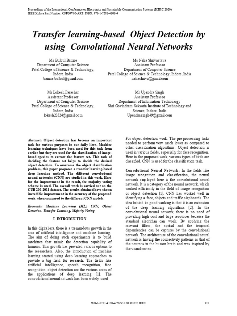 Transfer Learning Based Object Detection By Using Convolutional Neural