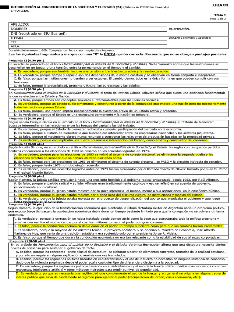 Icse Tema 2 Claves de Correccion 2024 | PDF