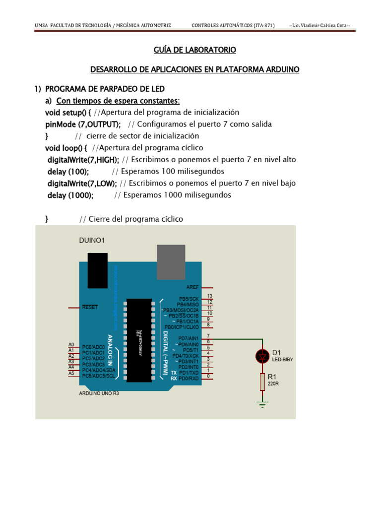 Guía Desarrollo de Ejemplos Arduino | PDF