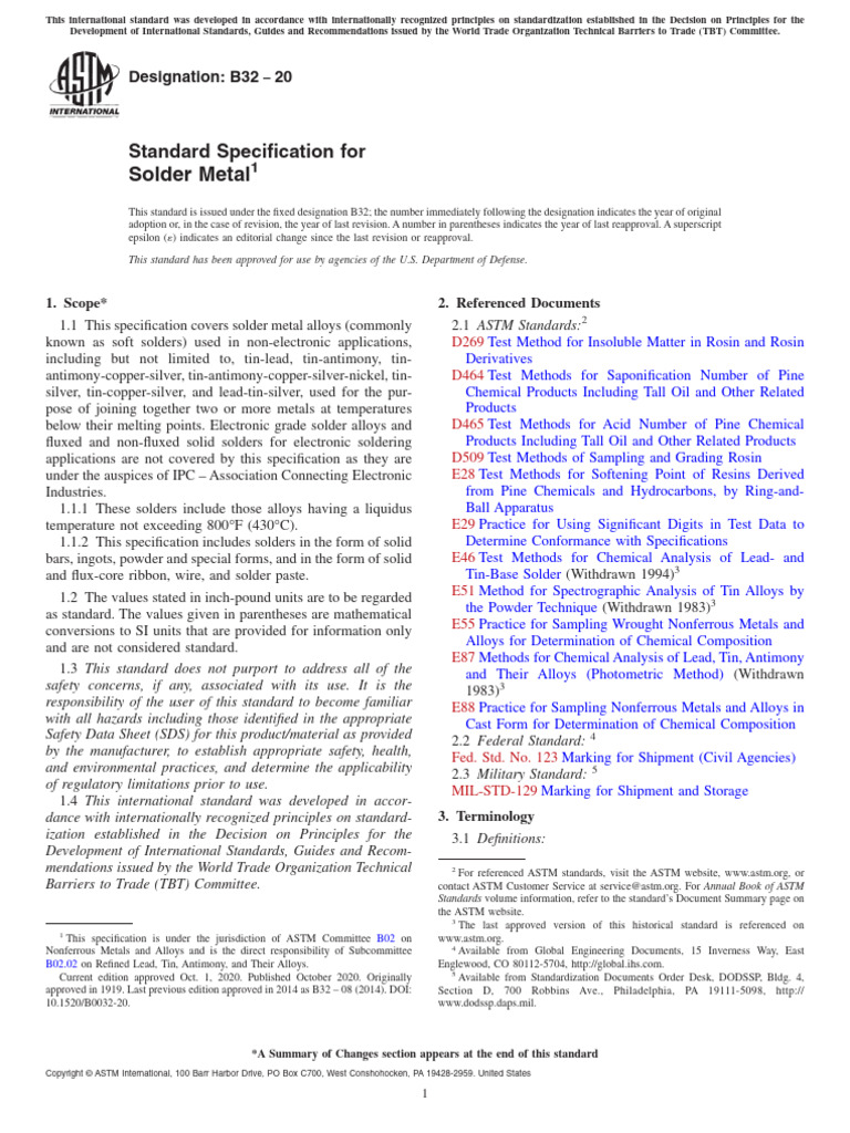 Solder Metal: Standard Specification For | PDF